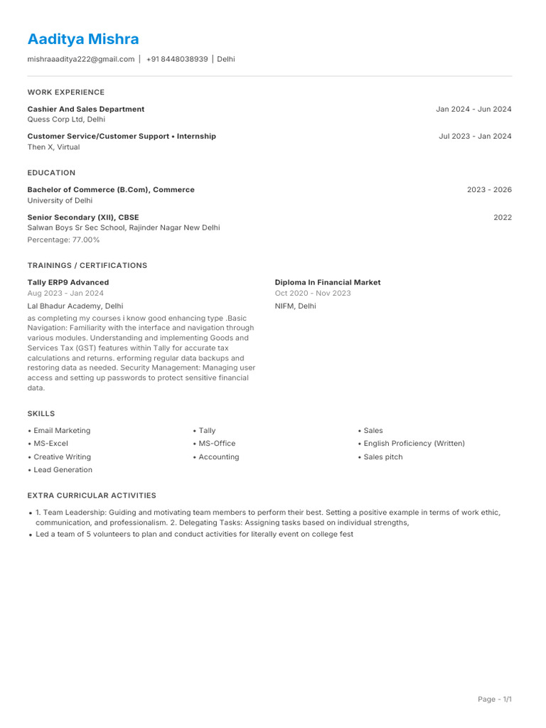 AadityaMishra_InternshalaResume (5) | PDF