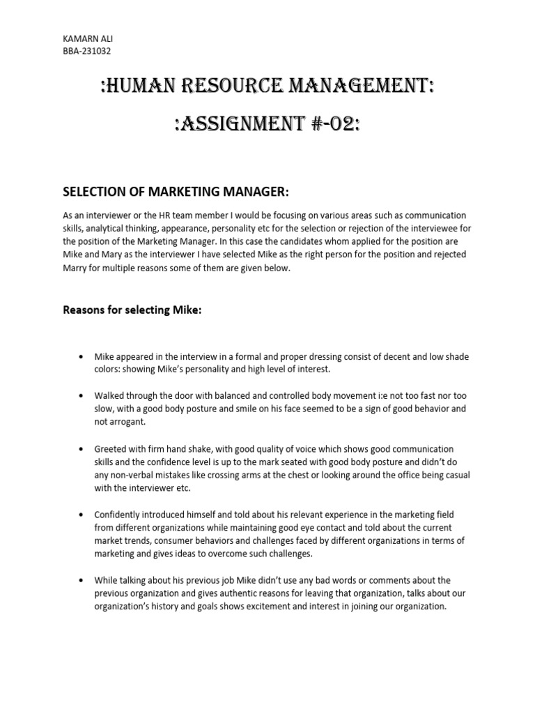 HRM Assignment 02 Kamran | PDF | Nonverbal Communication | Communication