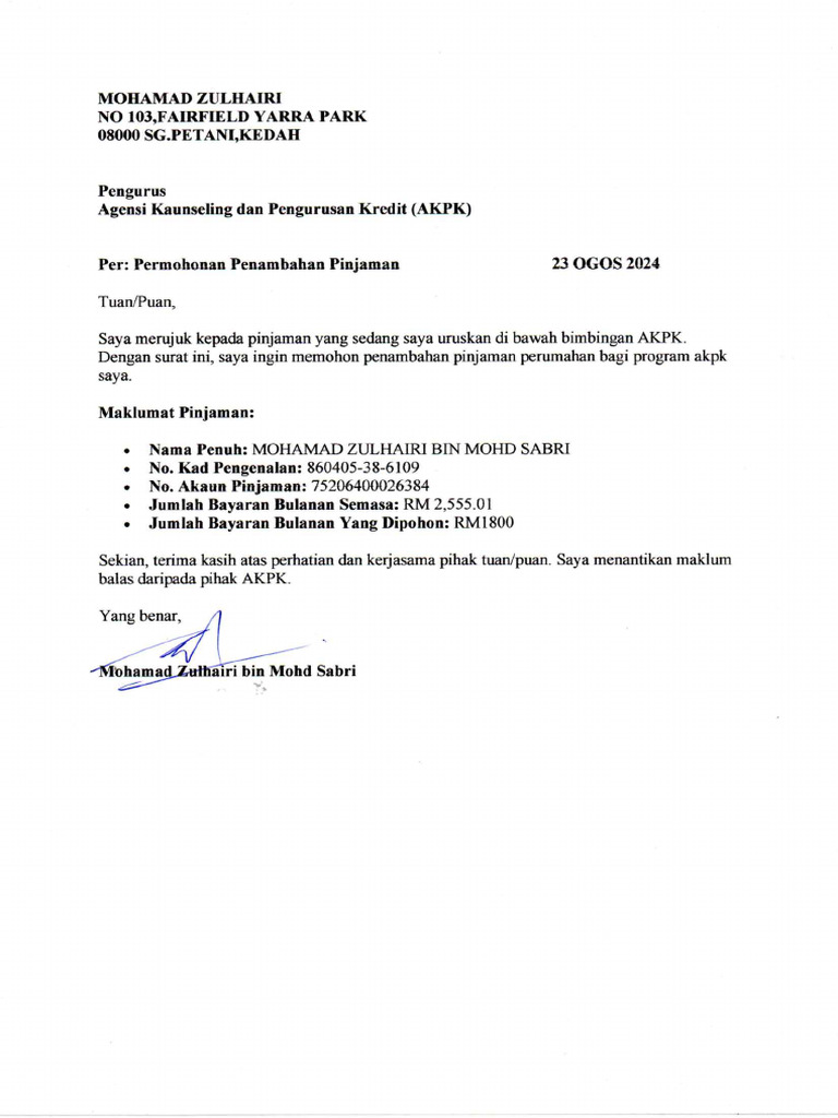 surat mohon akpk | PDF