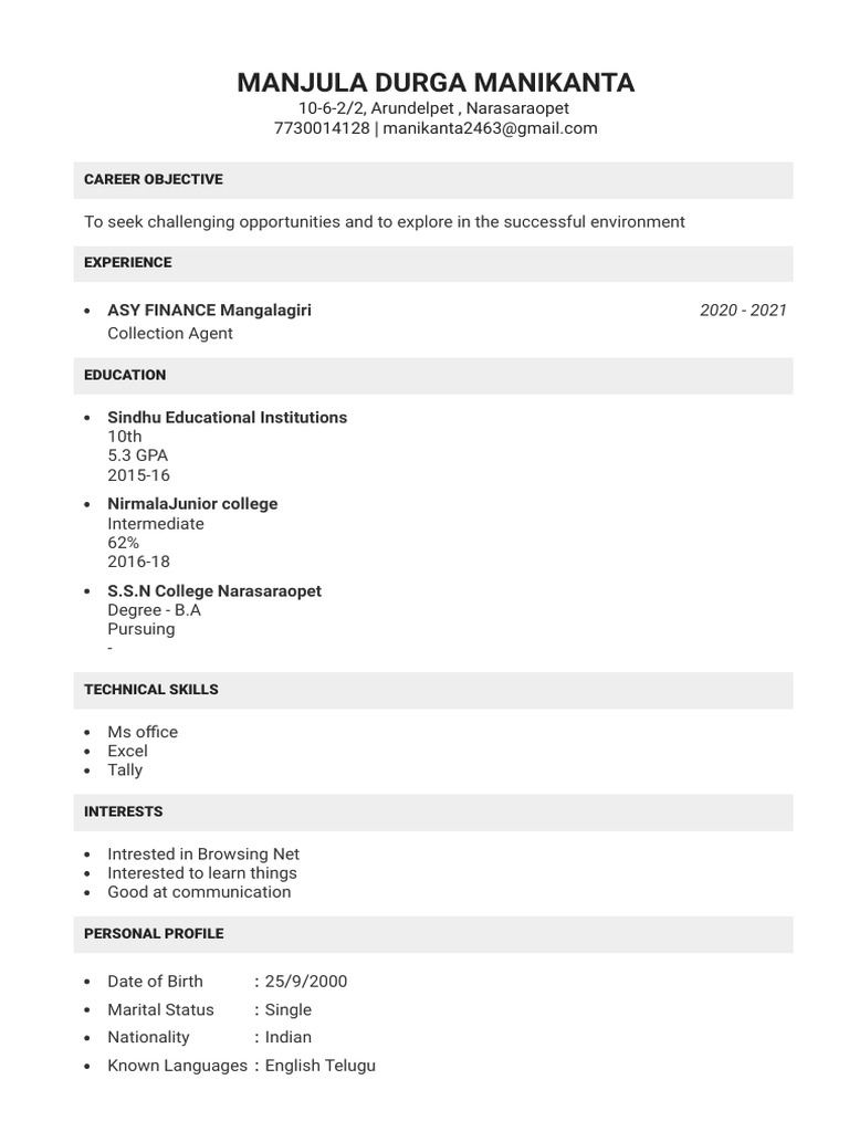 Resume Manikanta | PDF
