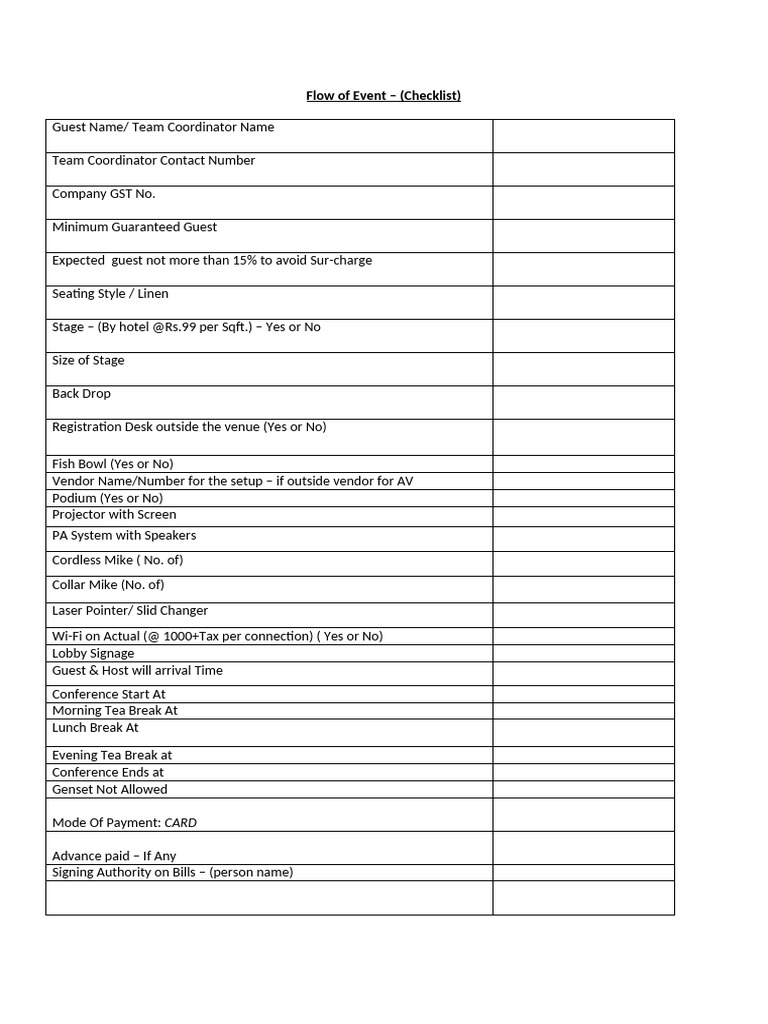 Check List - Day Conference | PDF