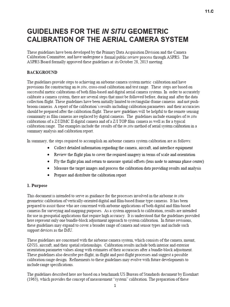 Final Guidelines For The In Situ Geometric Calibration Of The Aerial Camera System Pdf