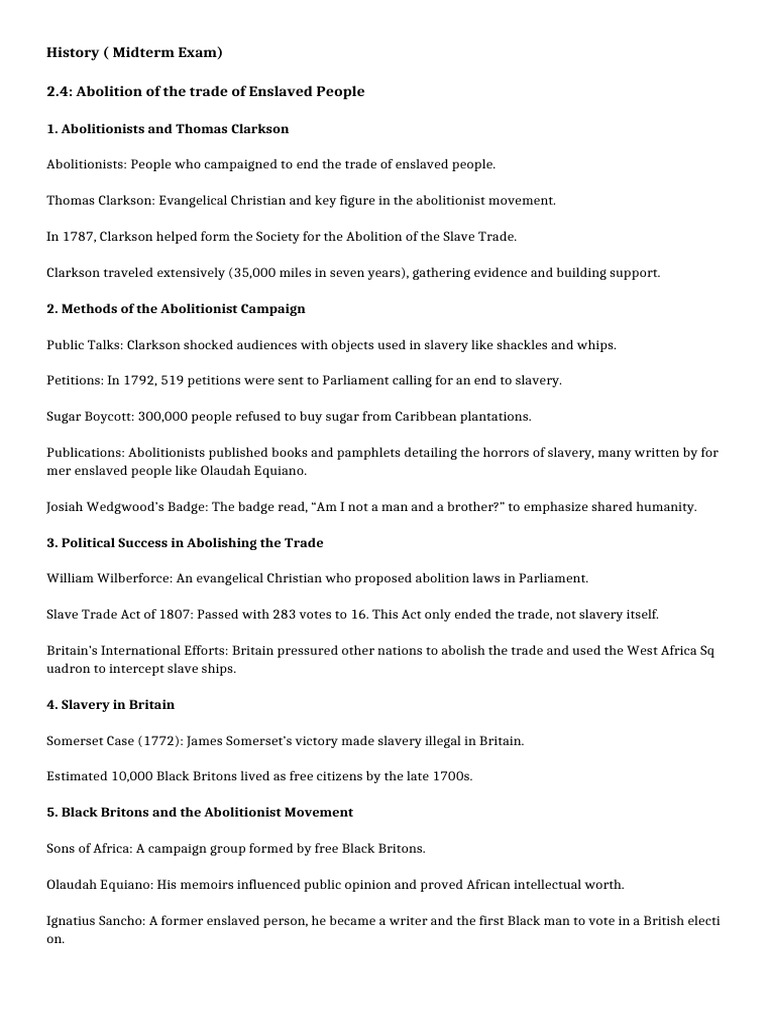 Abolition of the Slave Trade: Key Figures and Methods | PDF ...
