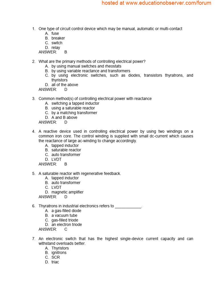 Electronics Engineering MCQ Collection 19 | PDF | Actuator | Manufactured Goods