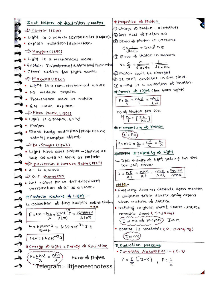 Dual Nature of Radiation & Matter Topper's Short Notes PDF? | PDF