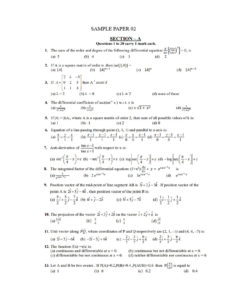 Maths Class 12 Sample Model Paper-2 | PDF
