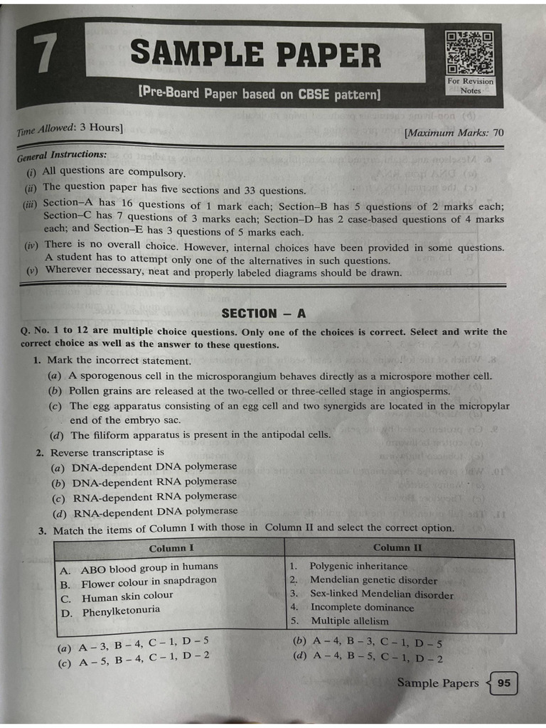 Sample Paper Bio-7 | PDF