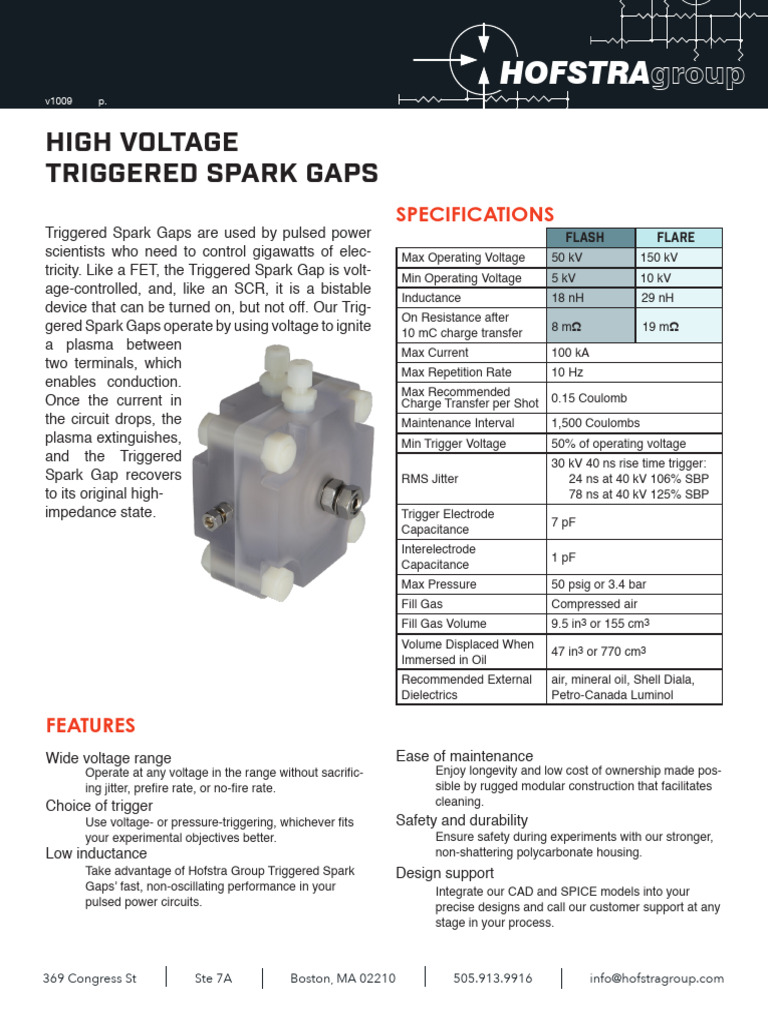Hofstragroup Triggered Spark Gap Data Sheet | PDF | Capacitor | Electrical Engineering