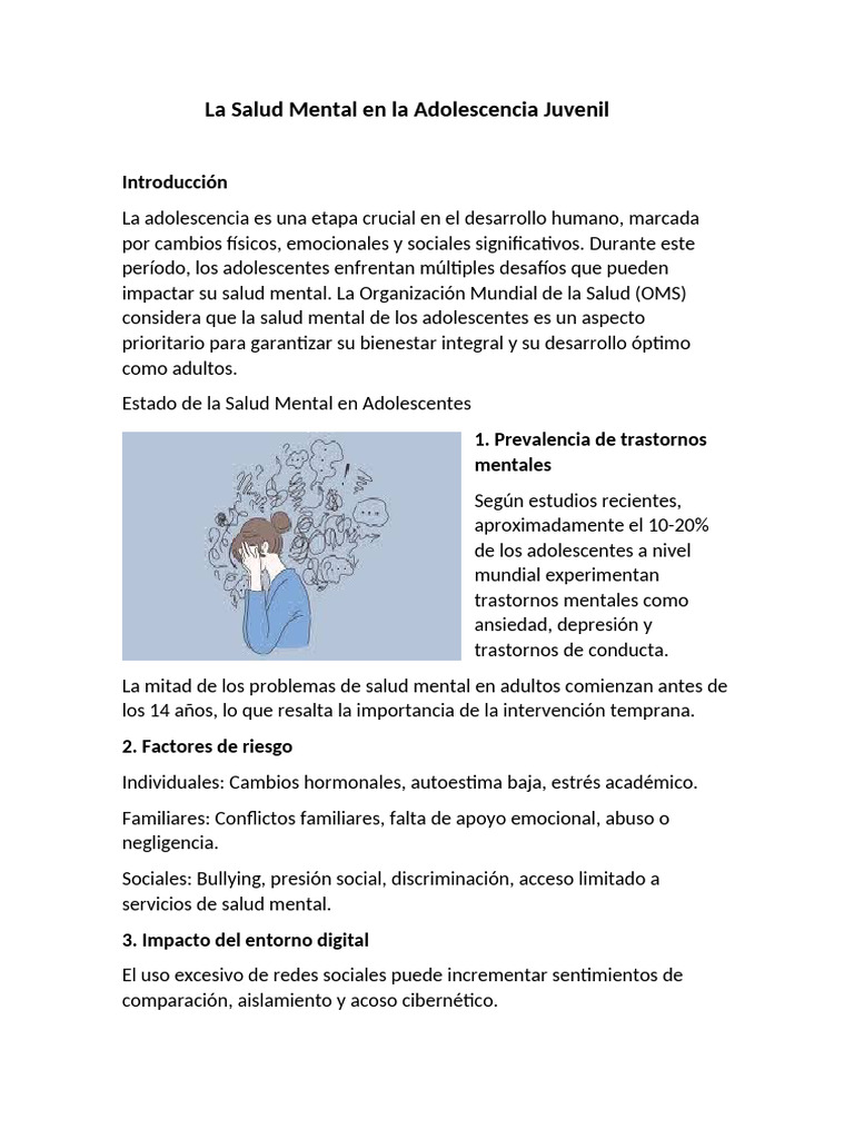 La Salud Mental en La Adolescencia Juvenil | PDF | Salud mental ...