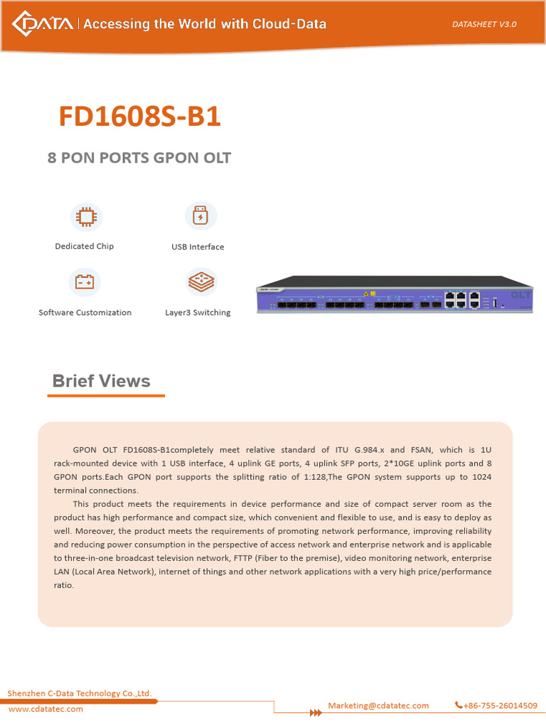 fd1608s b1 Gpon Olt Datasheet v3 0 | PDF | Computer Network | Quality ...