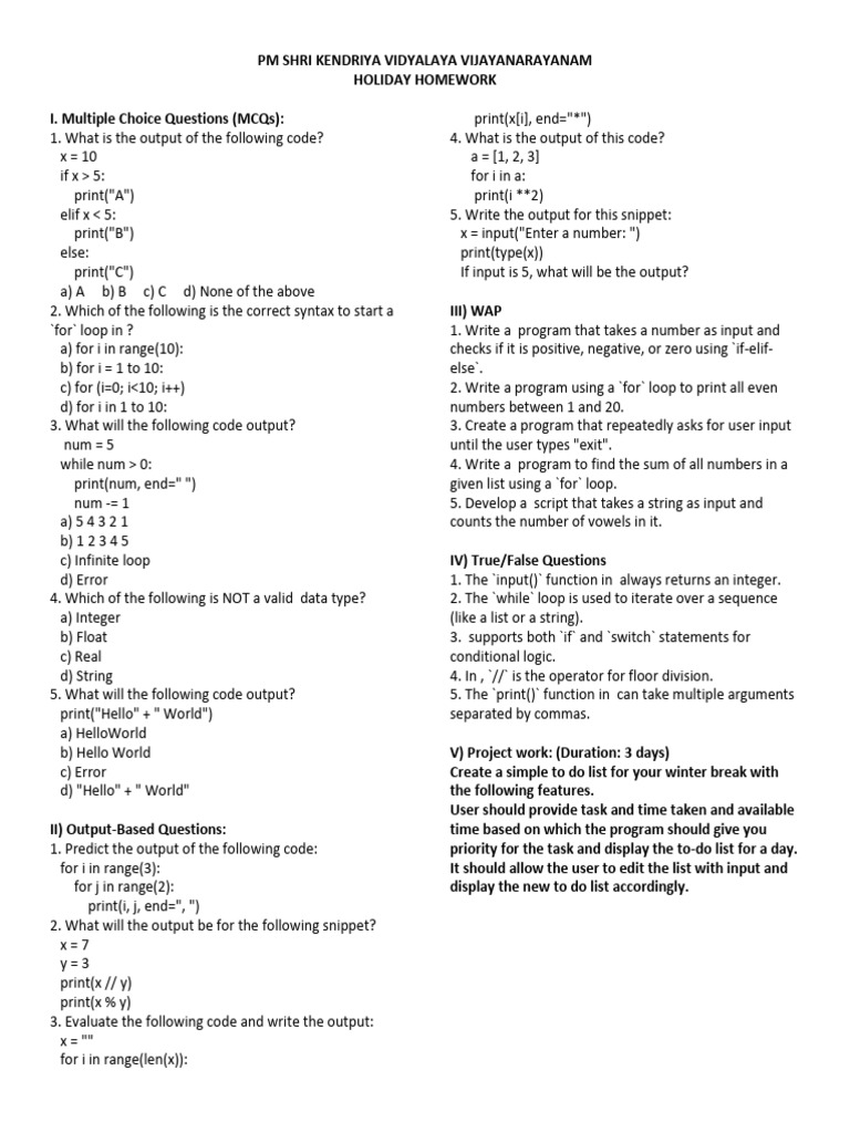 CS HOLIDAY HOMEWORK | PDF | Control Flow | String (Computer Science)
