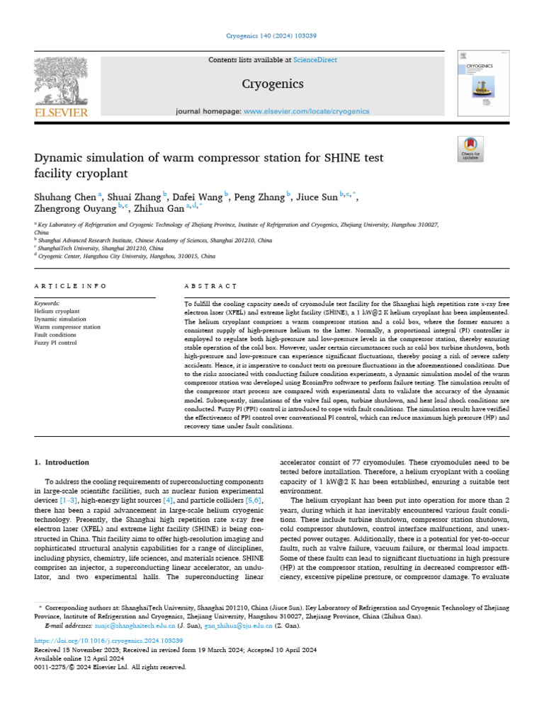 Dynamic Simulation of Warm Compressor Station For SHINE Test Facility ...