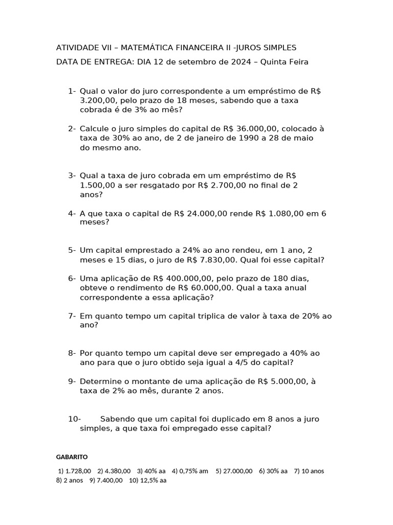 Atividade 7 - Juros Simples | PDF