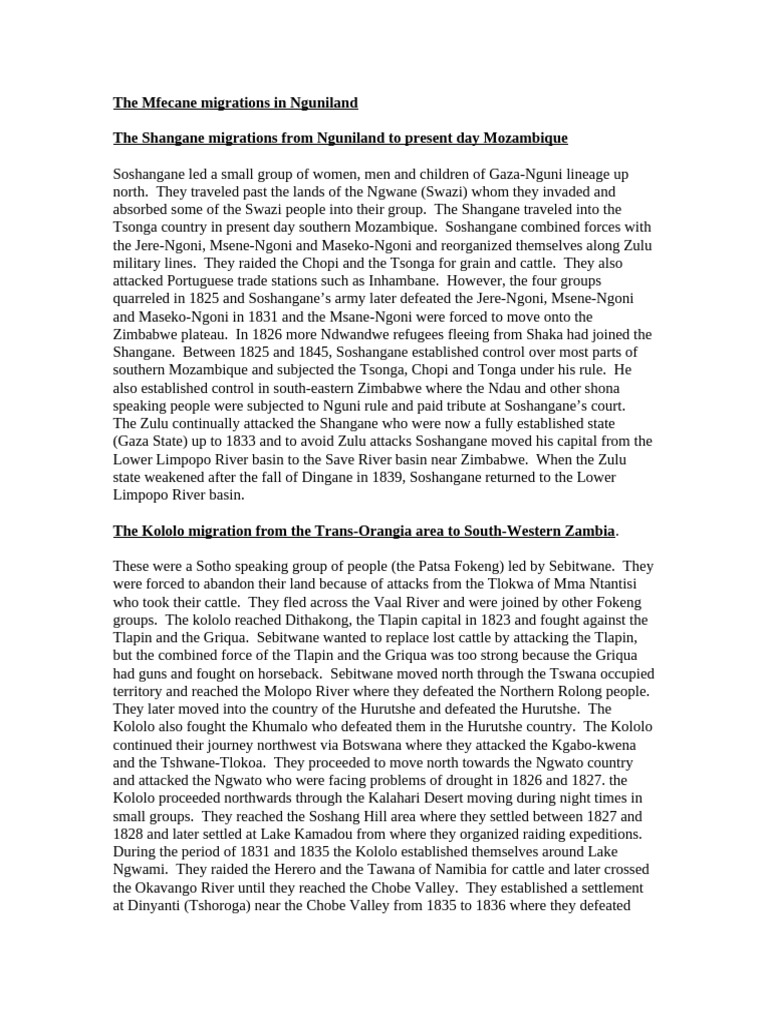The Mfecane Migrations in Nguniland | PDF | Southern Africa