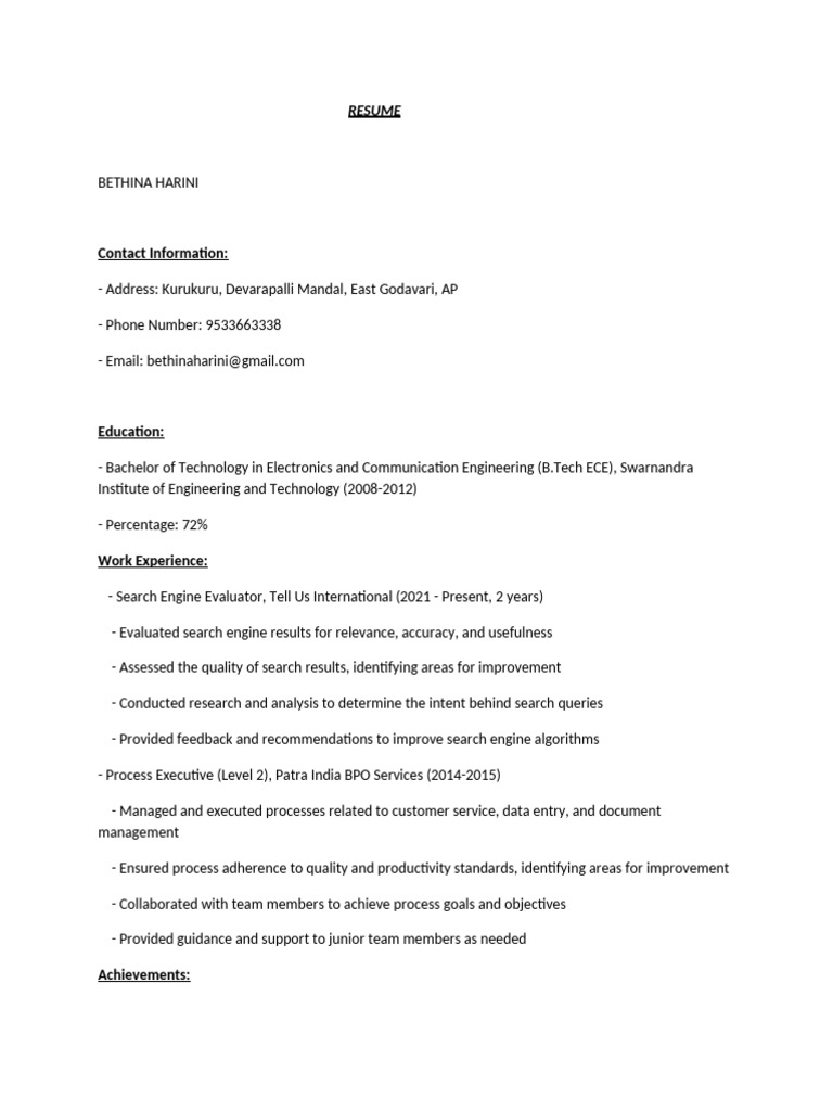 Har Beth Resume | PDF