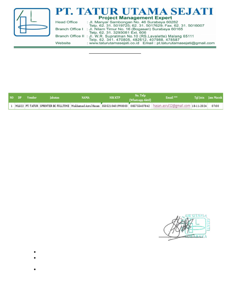 Surat Pemberitahuan Karyawan J&T 16 November 2024 (Processing) | PDF