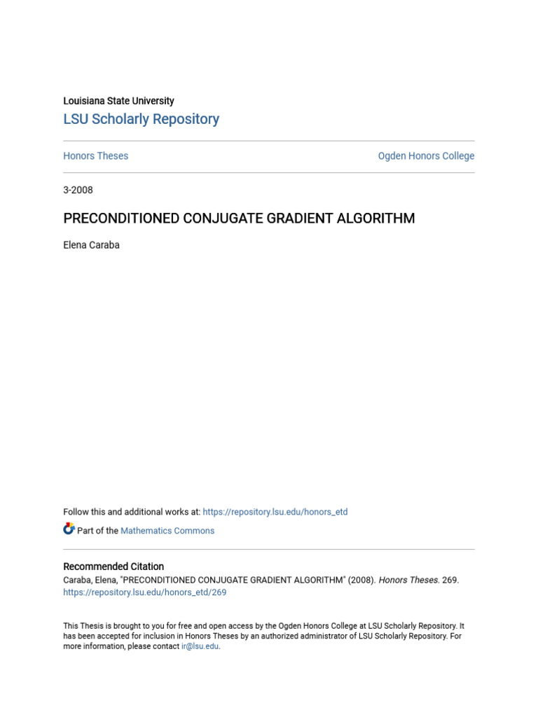 Preconditioned Conjugate Gradient Algorithm | PDF | Matrix (Mathematics) | Eigenvalues And ...