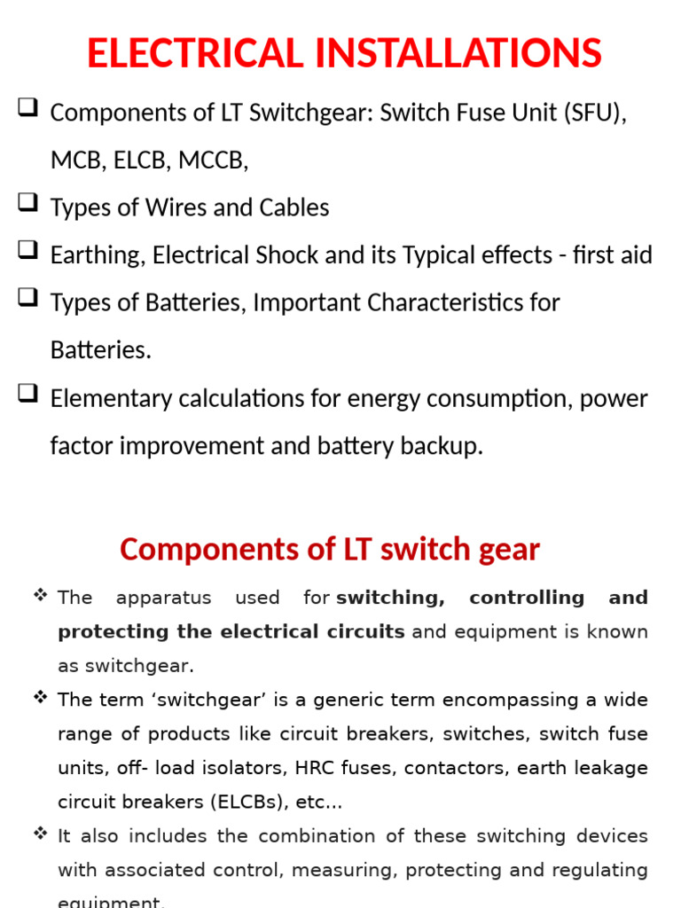 Electrical Installations and Switchgear Components | PDF | Fuse ...