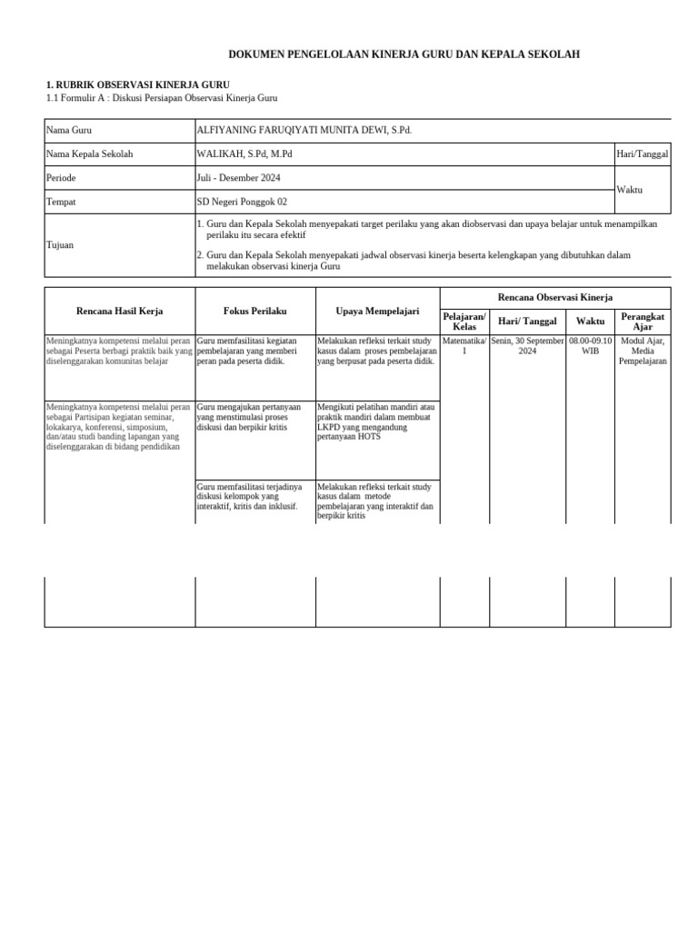 Formulir Observasi Guru | PDF