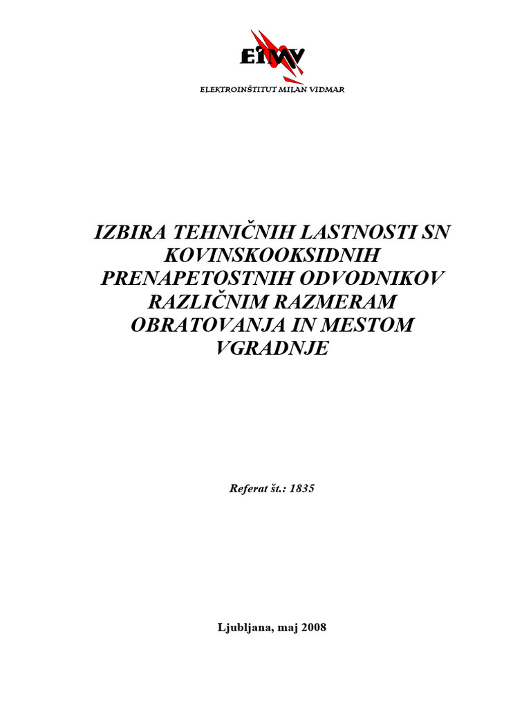 Izbira Tehni Nih Lastnosti SN Kovinskooksidnih Prenapetostnih ...