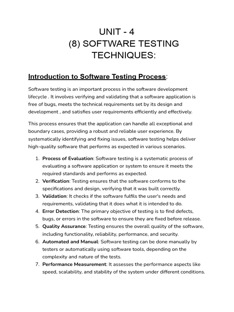 Unit 4 - Software Engg. Notes | PDF | Software Testing | Reliability ...