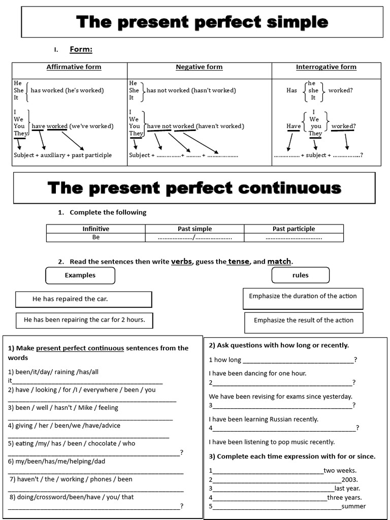 Present Perfect Continuous Worksheet | PDF | Language Families ...