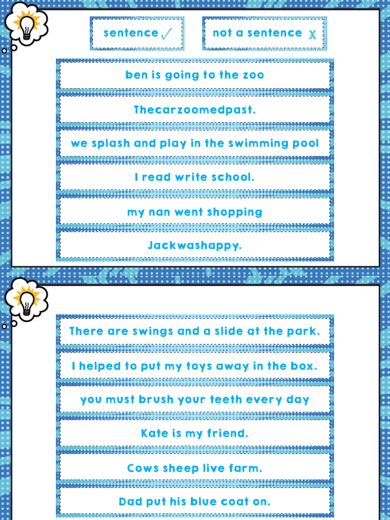 Year 1 Grammar Activities Pack Simple Sentences Card Sort Activity | PDF