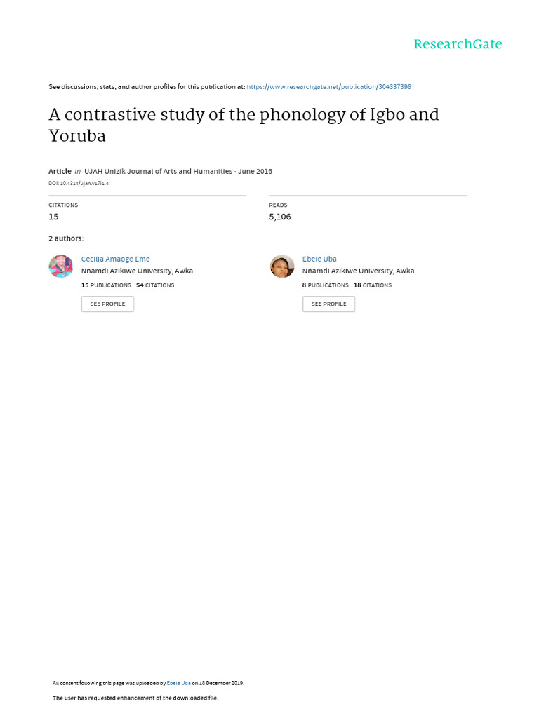 A Contrastive Study of The Phonology of Igbo and Y | PDF | Tone ...