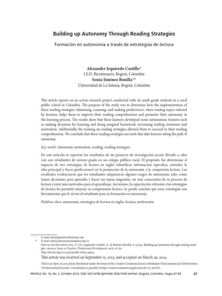 Building Up Autonomy Through Reading Strategies | PDF | Learning | Reading Comprehension