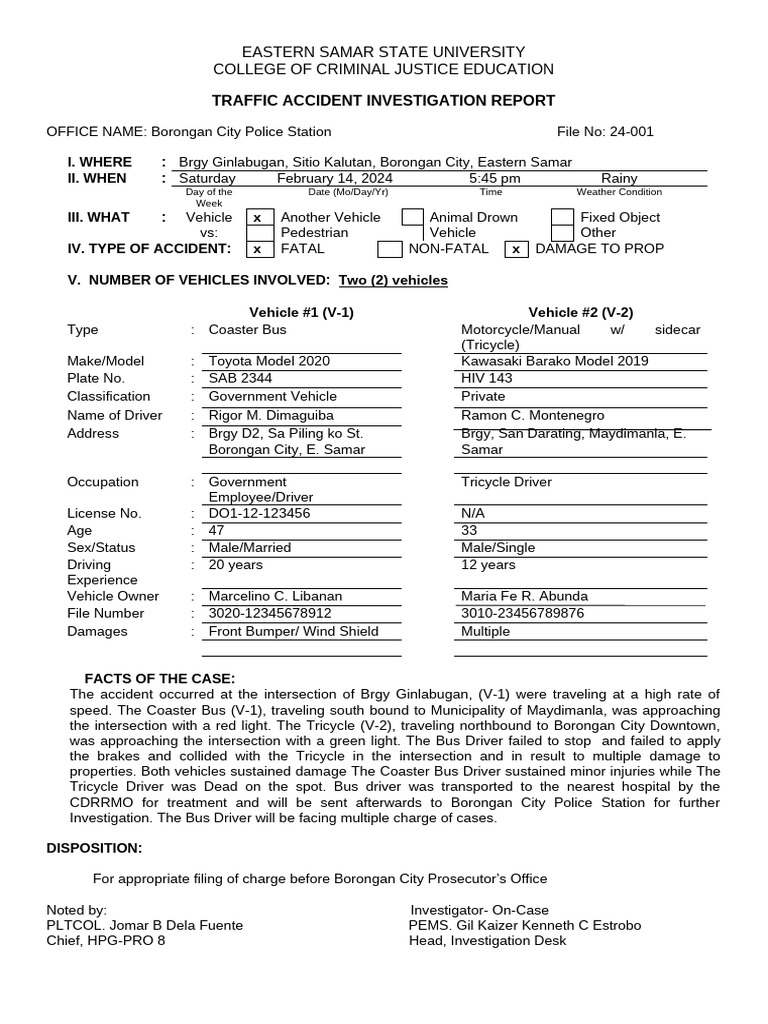 Traffic Accident Investigation Report Form | PDF | Traffic Collision ...