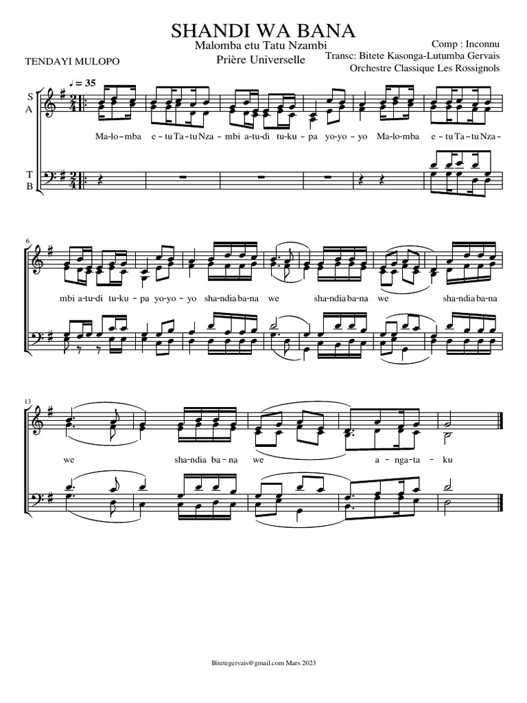 Malomba etu Tatu Nzambi Music Sheet | PDF
