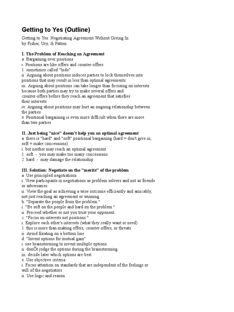 Getting To YES Ouline | PDF