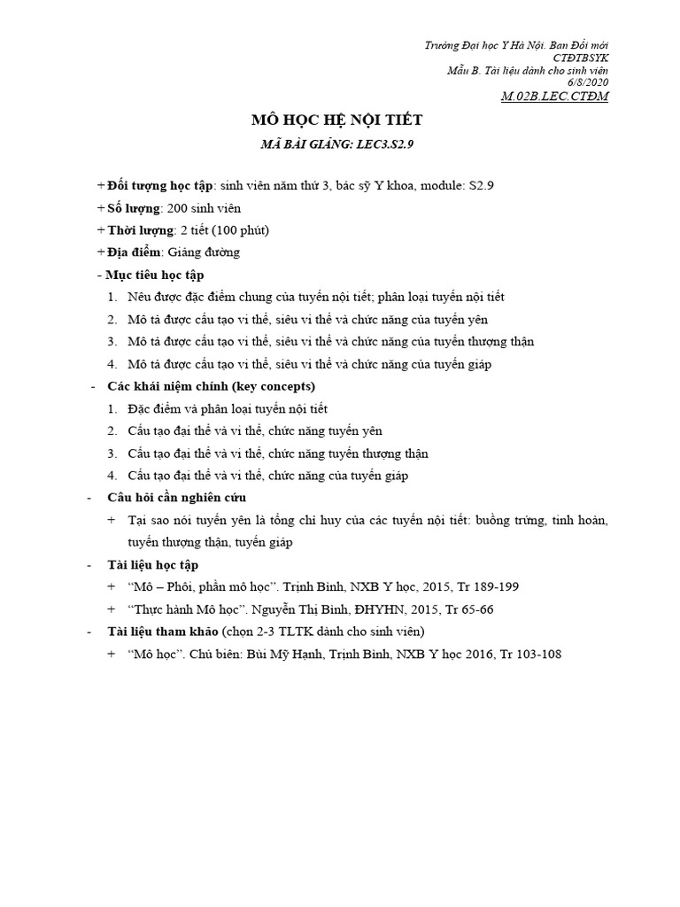 Mẫu 2B - Lec3 Hệ Nội Tiết | PDF