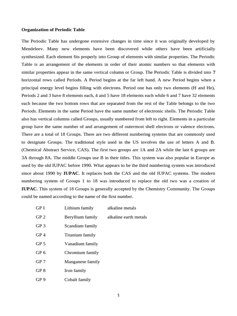 CHE 223 MAIN BLOCK ELEMENTS Organization of Periodic Table | PDF ...