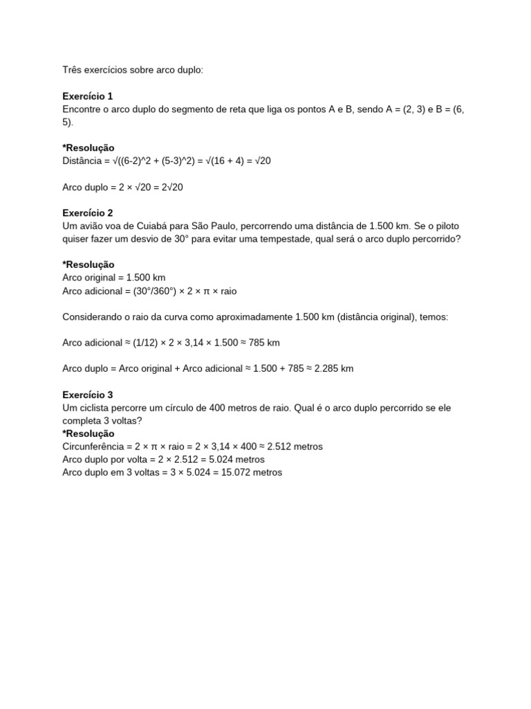 Exercícios de Cálculo de Arco Duplo | PDF