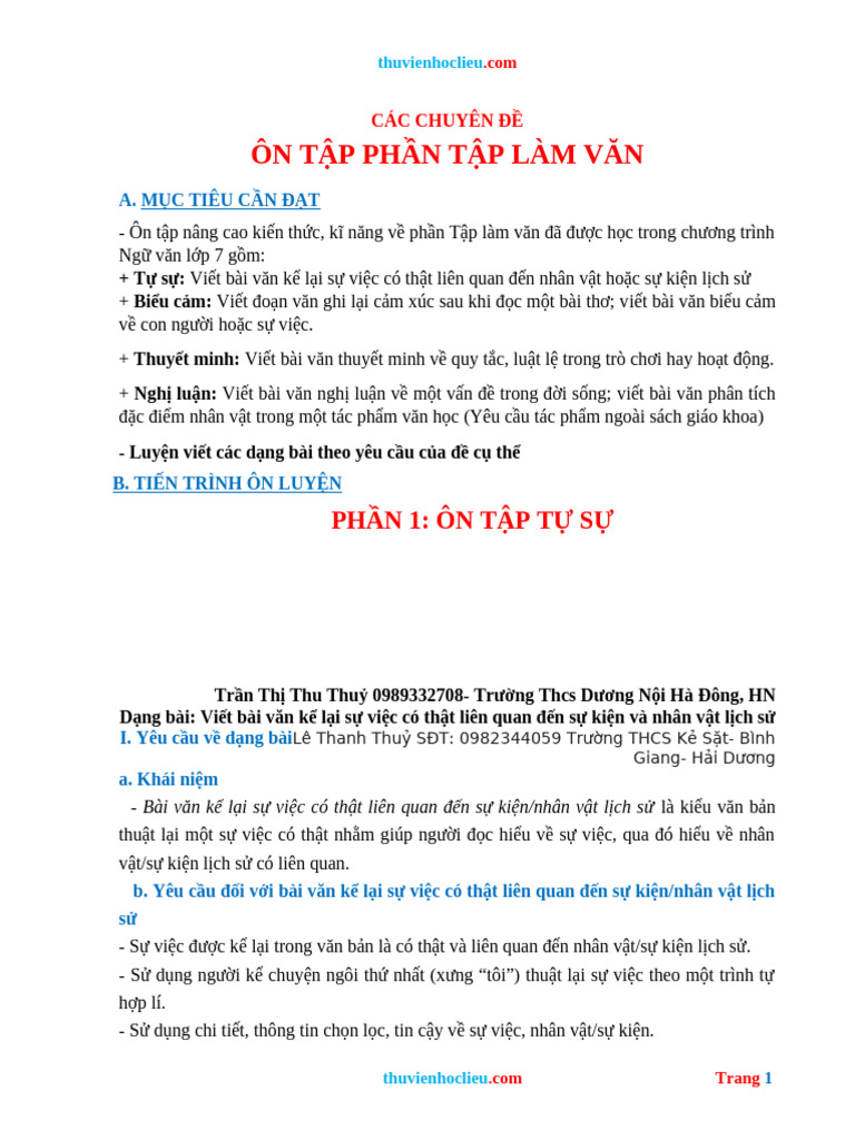 Thuvienhoclieu.com on Tap Phan Lam Van Lop 7 Va 8 Theo Chu De | PDF