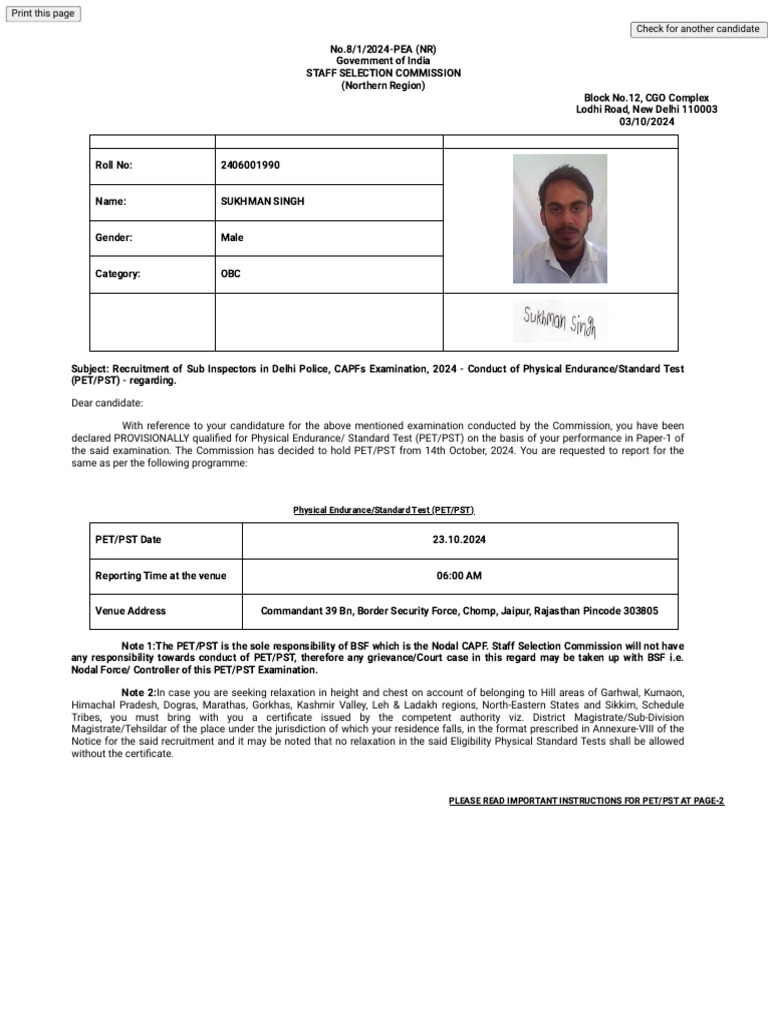 STAFF SELECTION COMMISSION [SSC] - Department of personnel & training ...