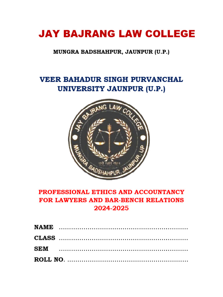 3rd Semester File Cover Professional Ethics and Accountancy For Lawyers and Bar-Bench Relations ...