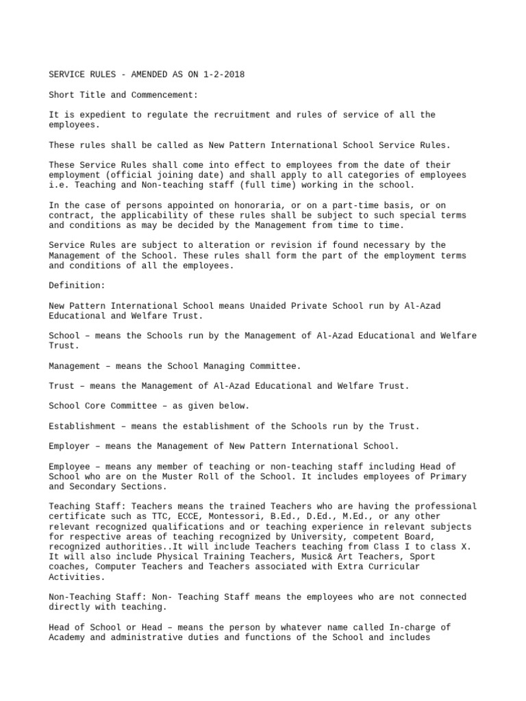 SERVICE RULES PDF Employment Salary