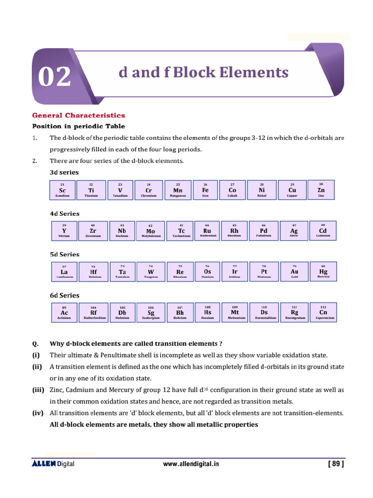 d & f Block Elements | PDF