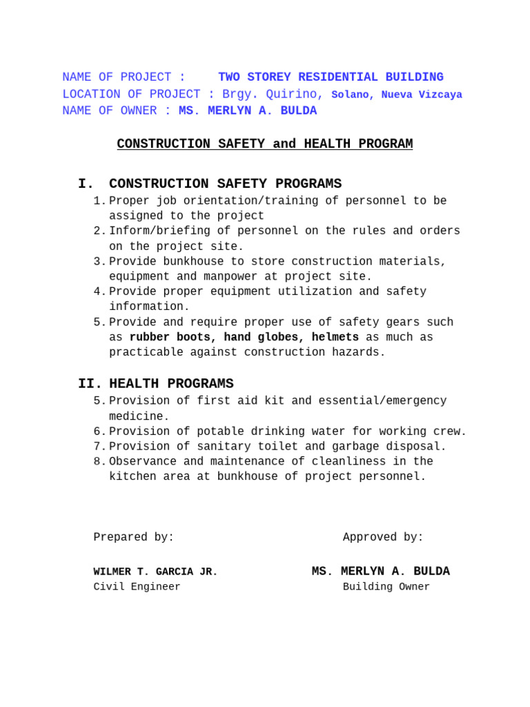 Construction Safety & Health Plan | PDF