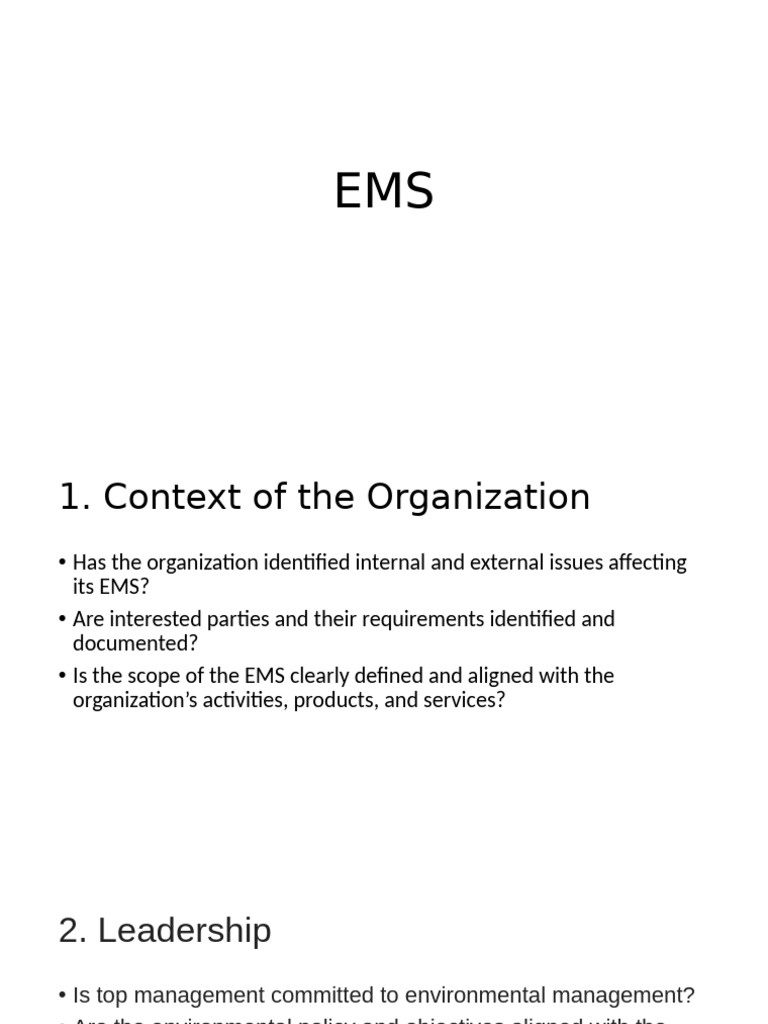 EMS audit checklist | PDF | Audit | Internal Audit