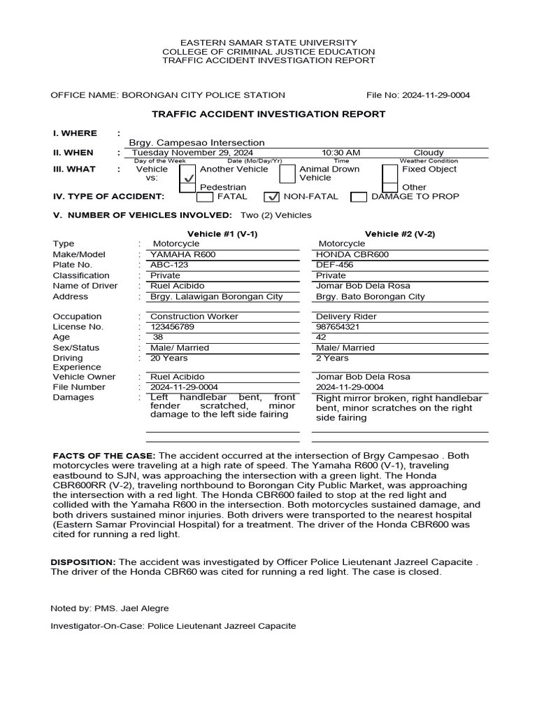 137496321 Traffic Accident Investigation Report Form | PDF | Traffic ...