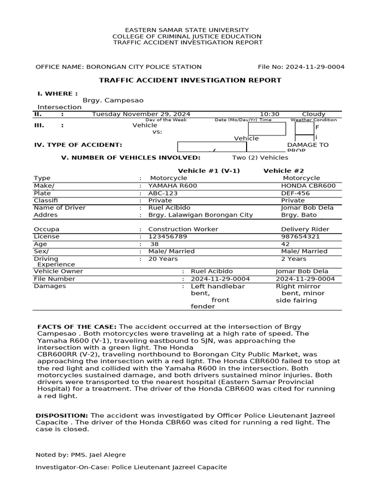 137496321 Traffic Accident Investigation Report Form (1) | PDF ...