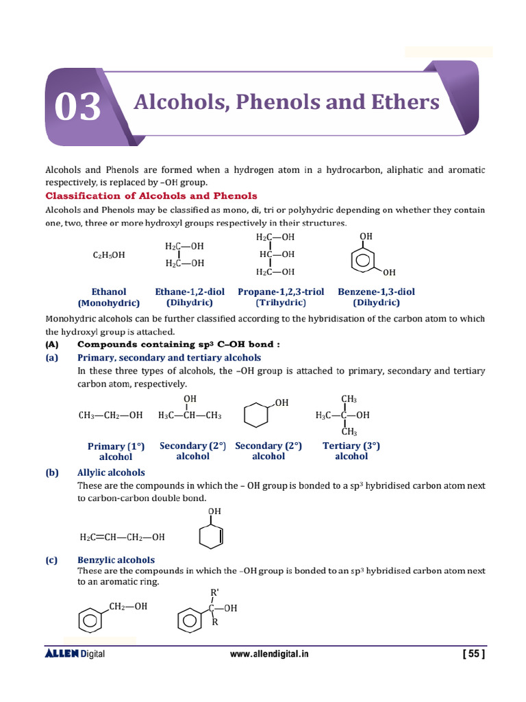 ALCOHOLS, PHENOLS & ETHERS | PDF