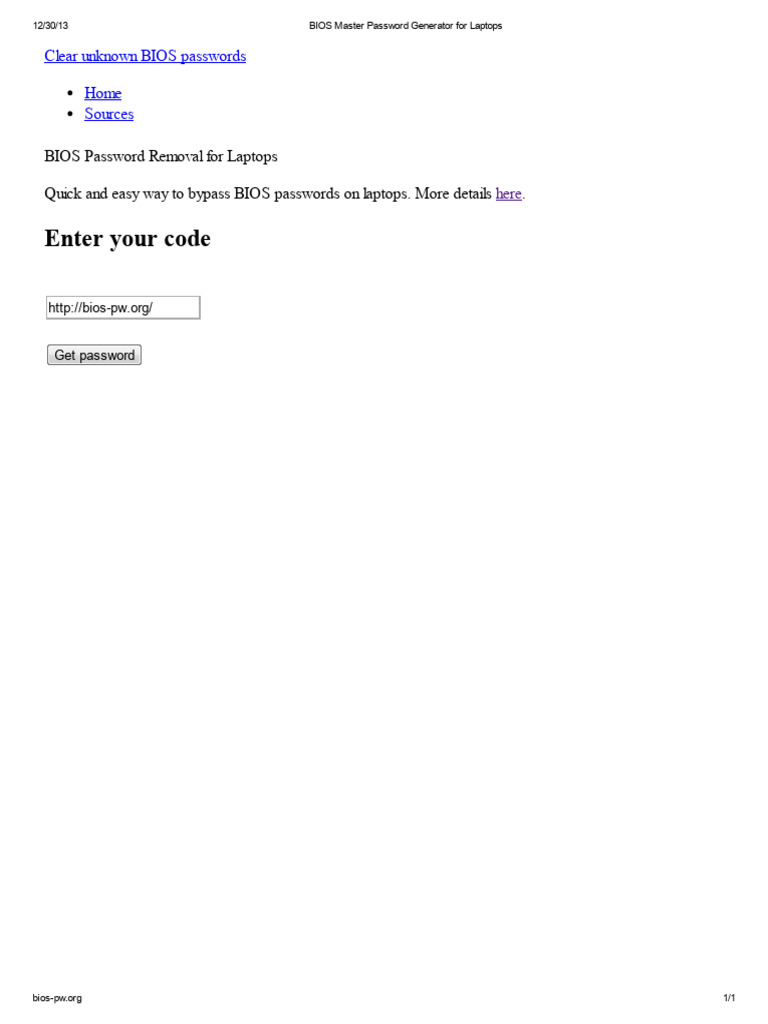 BIOS Master Password Generator For Laptops | PDF