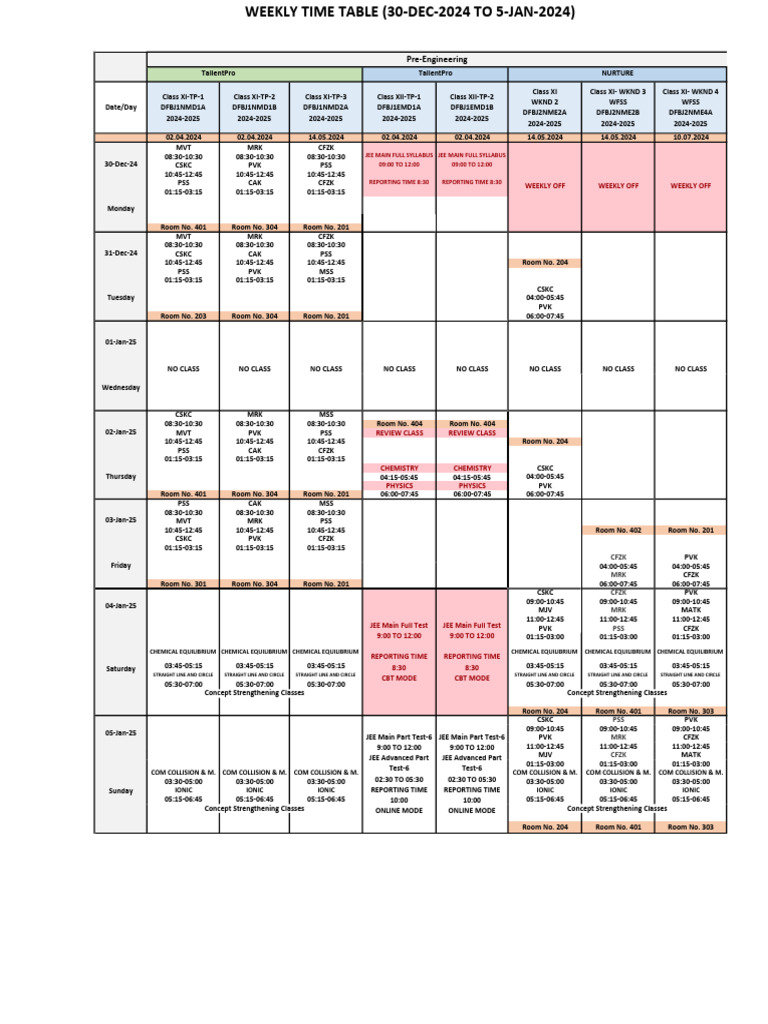 Weekly Timetable for Classes XI-XII | PDF | Evaluation Methods | Academia