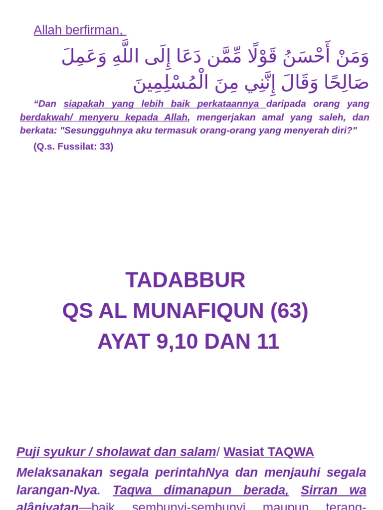TADABBUR QS AL MUNAFIQUN AYAT 91011 | PDF