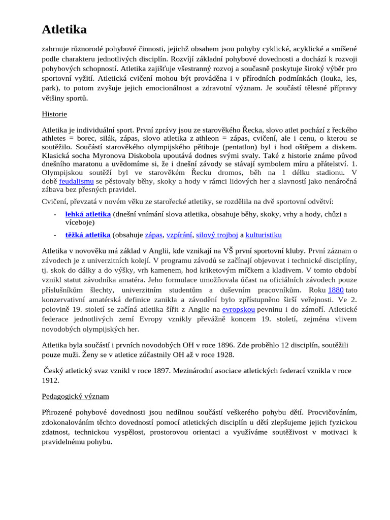 Atletika A Její Uplatnění - Upraveno | PDF
