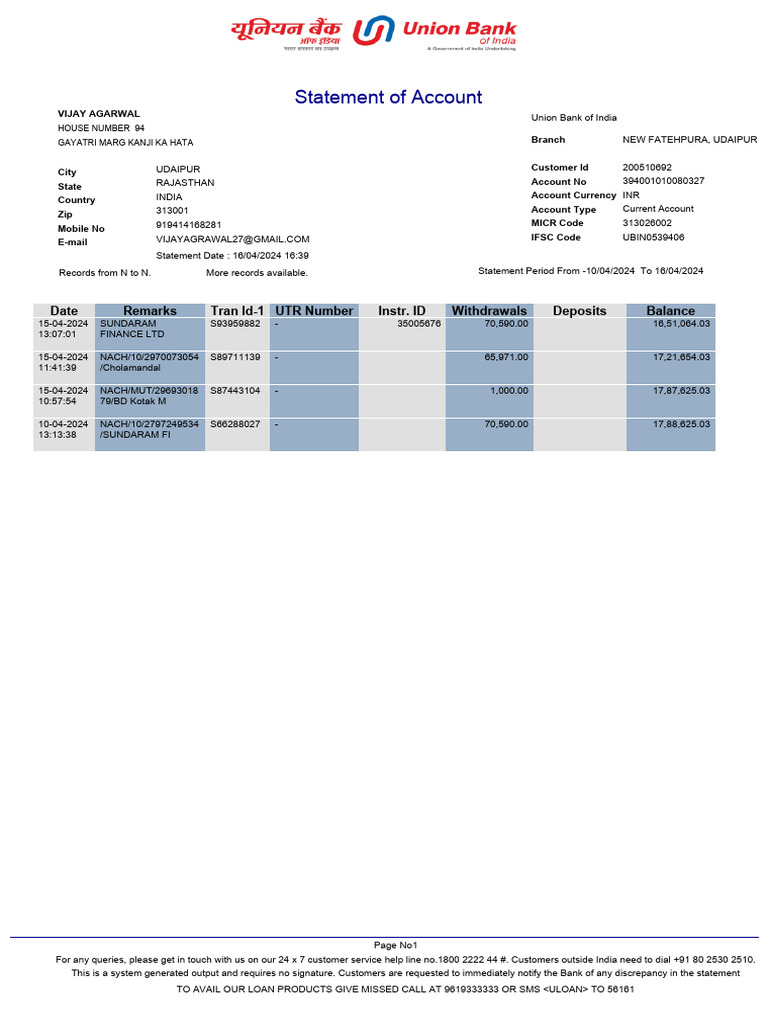 Union Bank Account Statement Summary | PDF | Banking | Service Industries